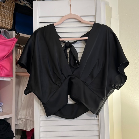 Zara | Tops | Zara Black Silk Backless Bow Top | Poshmark